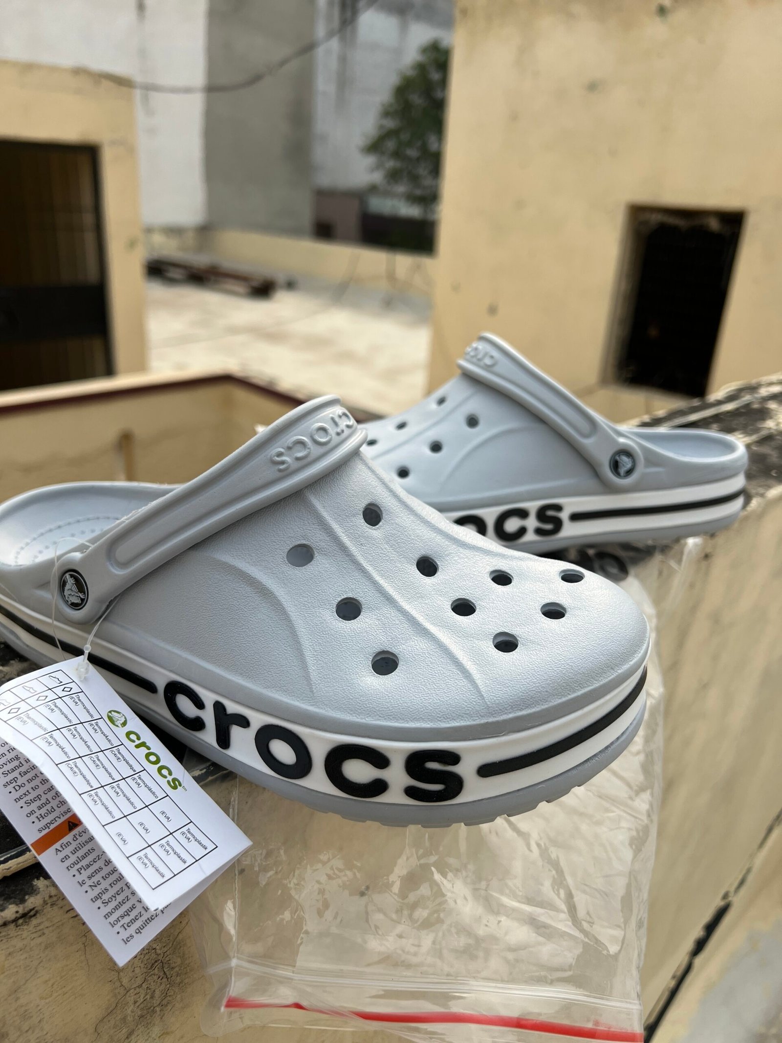 Crocs Bayaband Clogs (Grey/black) - sneakzy.in